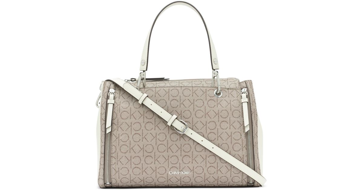Calvin Klein Garnet Signature Triple Compartment Top Zipper Satchel in ...