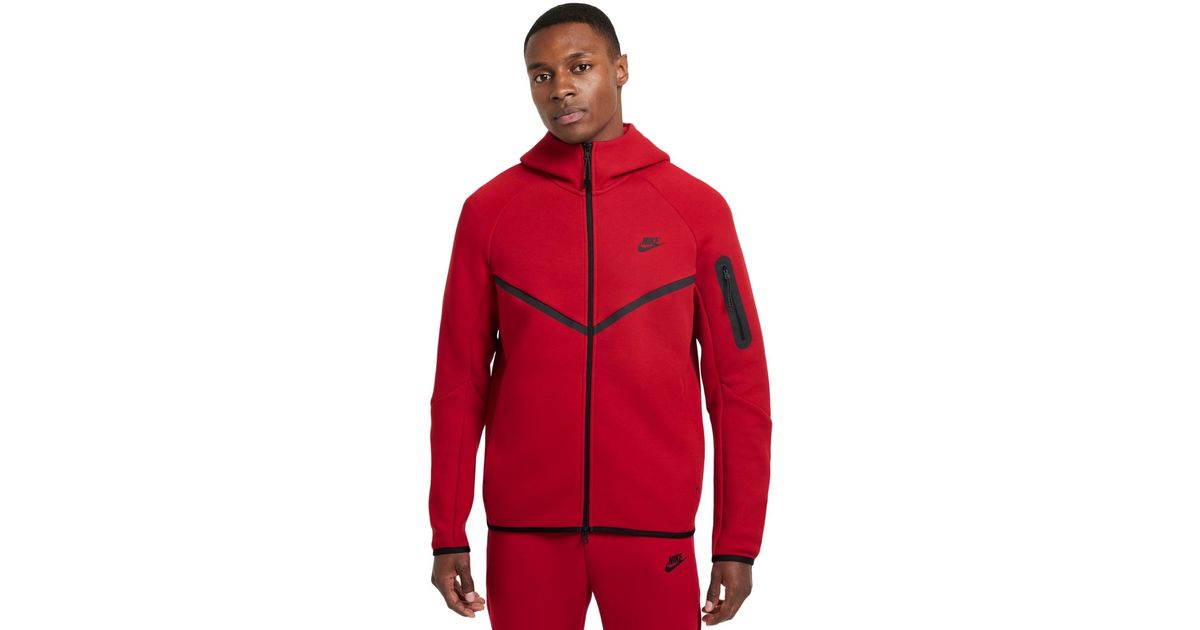 Nike Tech Fleece Full-zip Windrunner Logo Hoodie in Red for Men | Lyst