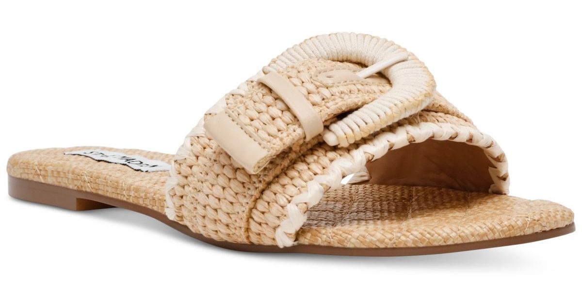 Steve Madden Merla Raffia Buckle Slide Sandals | Lyst