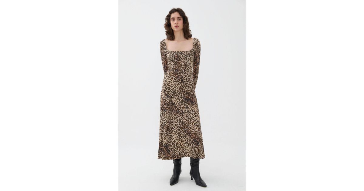 Nocturne Square Neck Midi Dress in Natural | Lyst