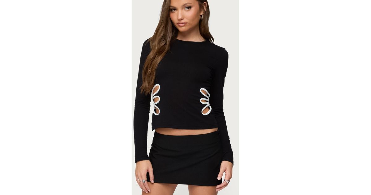 Edikted Contrast Cut Out Long Sleeve Top in Black | Lyst