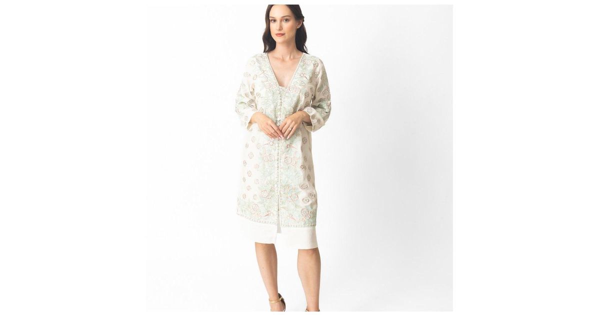 Ras Floral Full Sleeve Midi Dress in White | Lyst