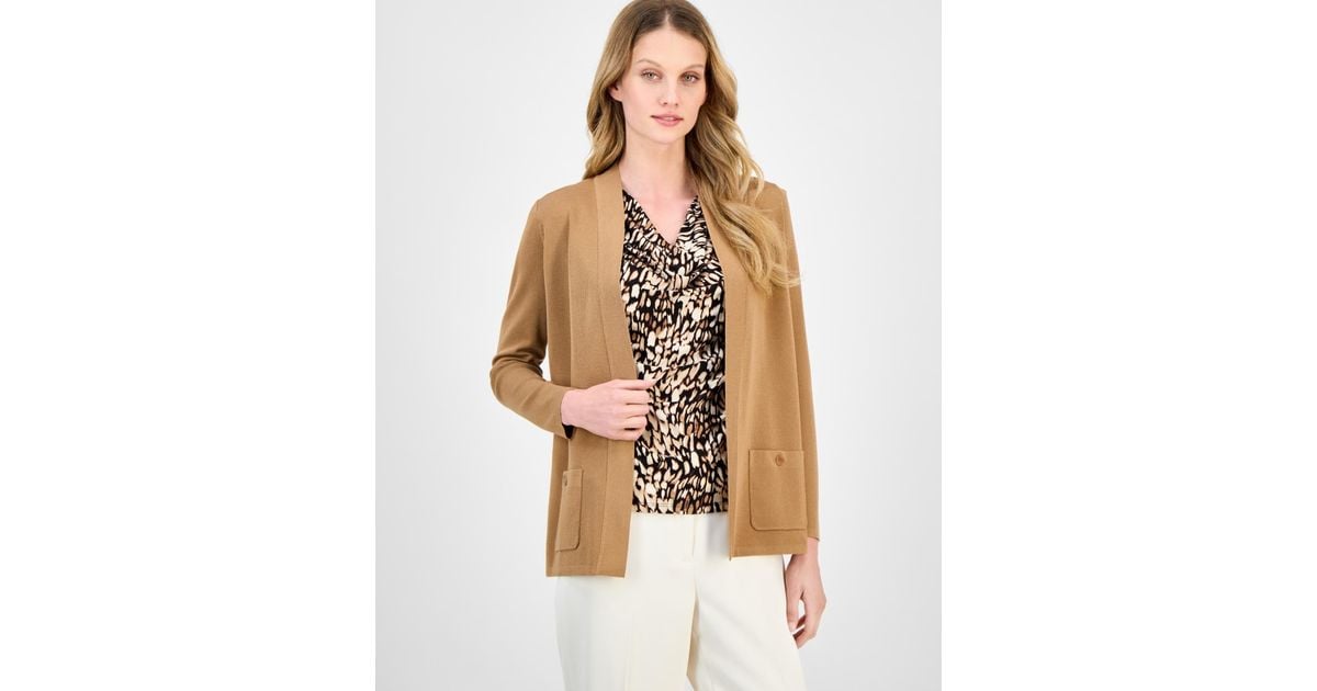 Anne Klein Malibu Fine Rib Open-front Cardigan in Natural | Lyst