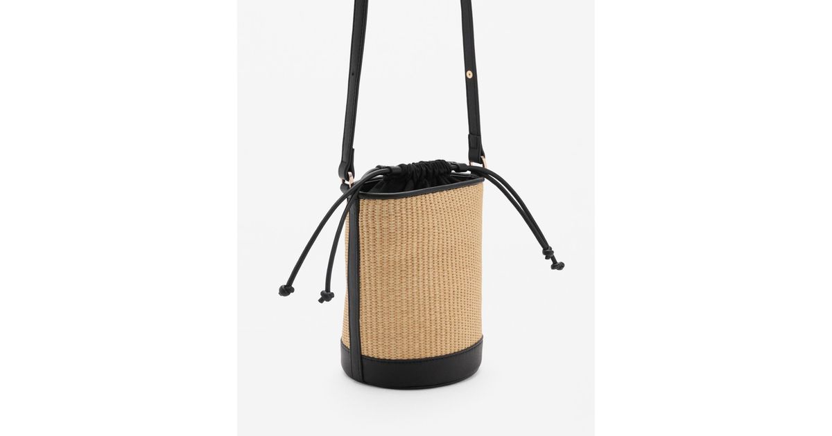 Mango Small Raffia-effect Bucket Bag in Black | Lyst
