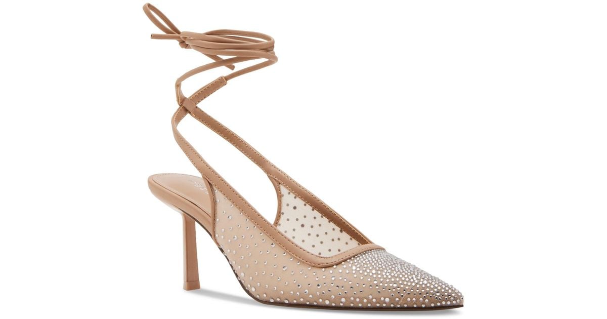 Madden Girl Brigitte-r Rhinestone Pointed-toe Lace-up Pumps in Natural | Lyst