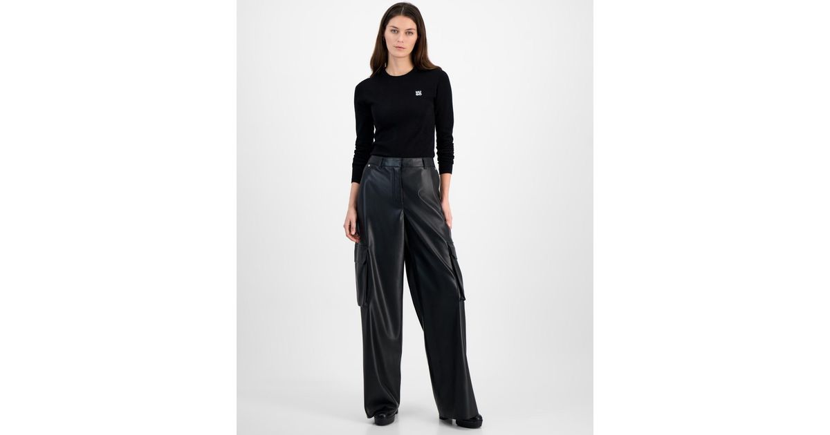 HUGO Mid-rise Faux-leather Cargo Pants in Blue | Lyst