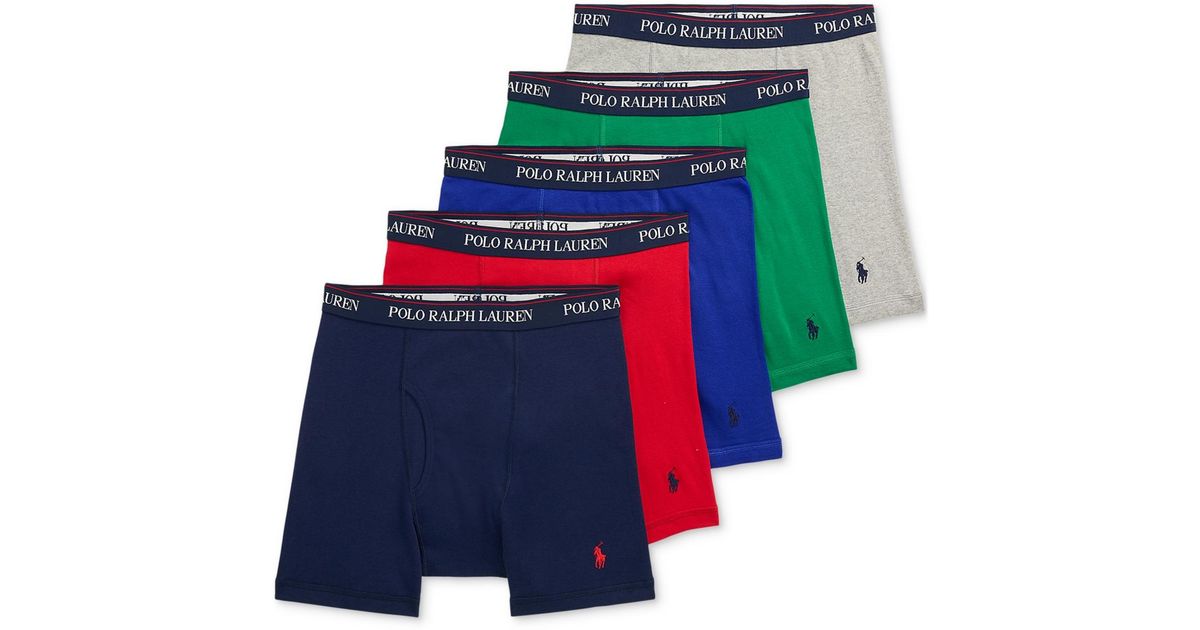 Polo Ralph Lauren 5-pack Classic Cotton Boxer Briefs in Blue for Men | Lyst