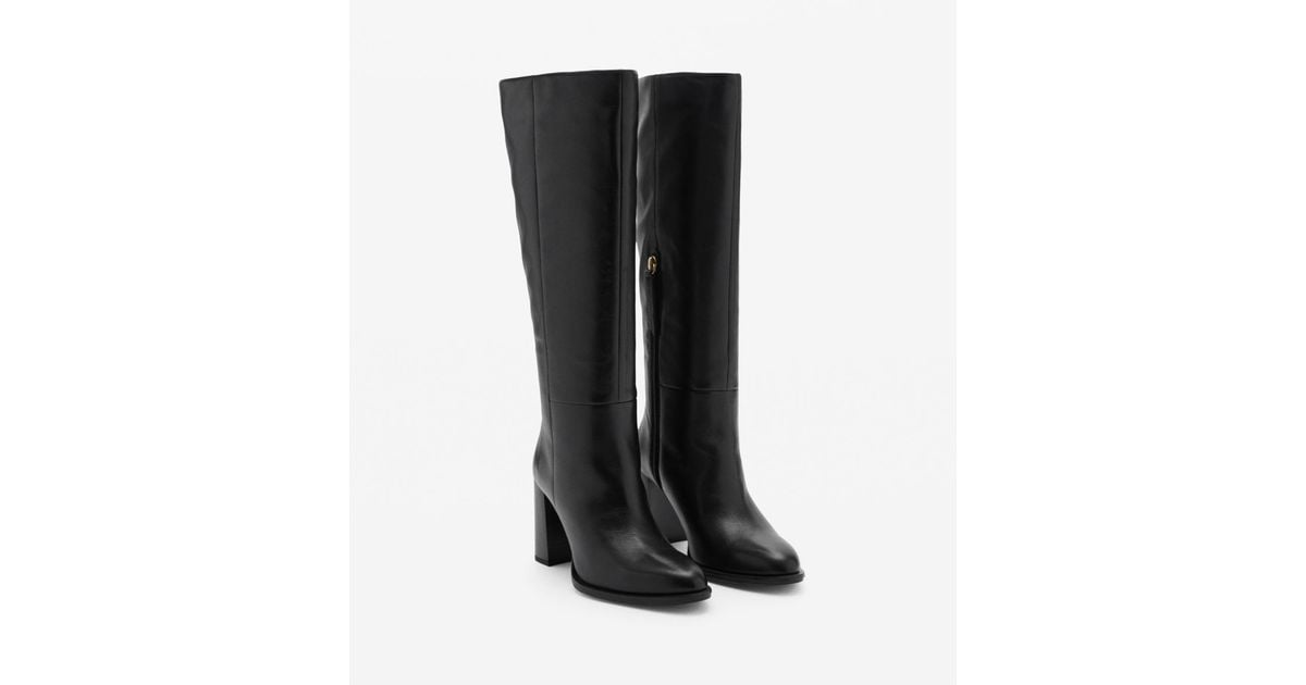 Mango High Heel Leather Boots in Black | Lyst