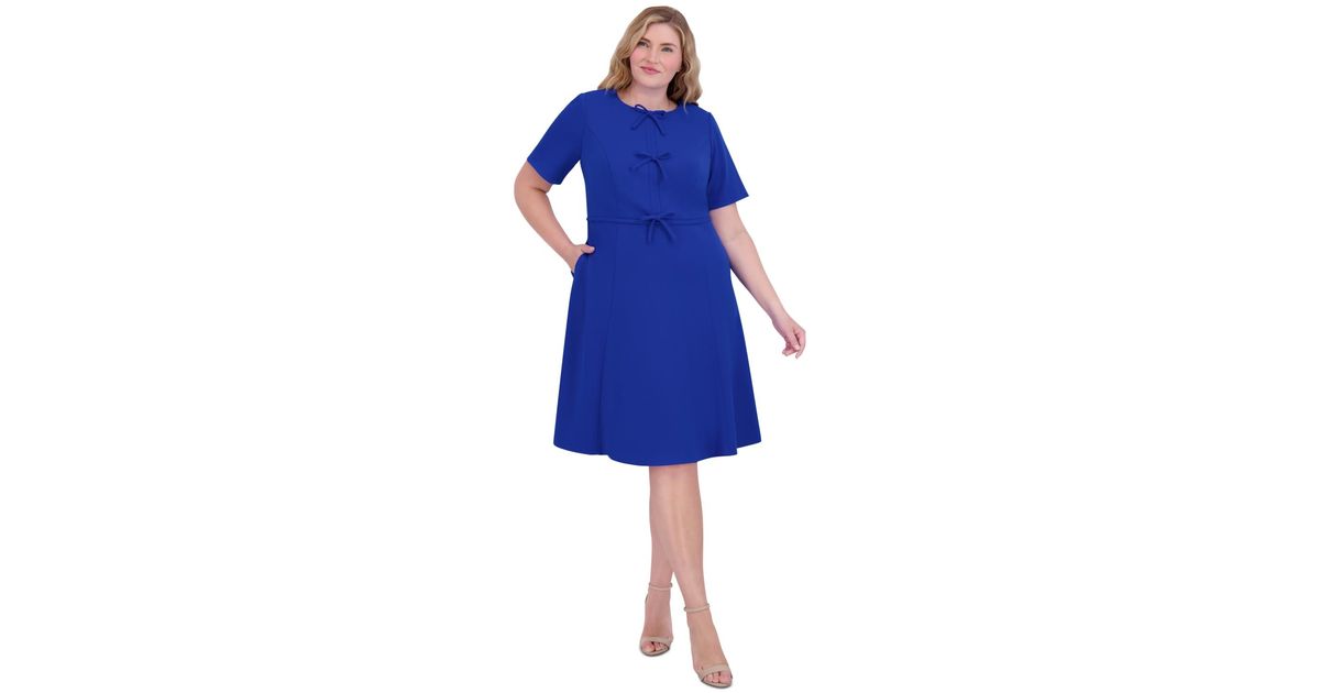 Jessica Howard Plus Size Bow-trim Fit & Flare Dress in Blue | Lyst
