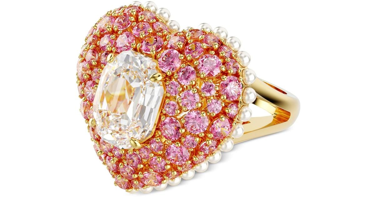 Swarovski Gold-tone Hyperbola Cocktail Ring in Pink | Lyst
