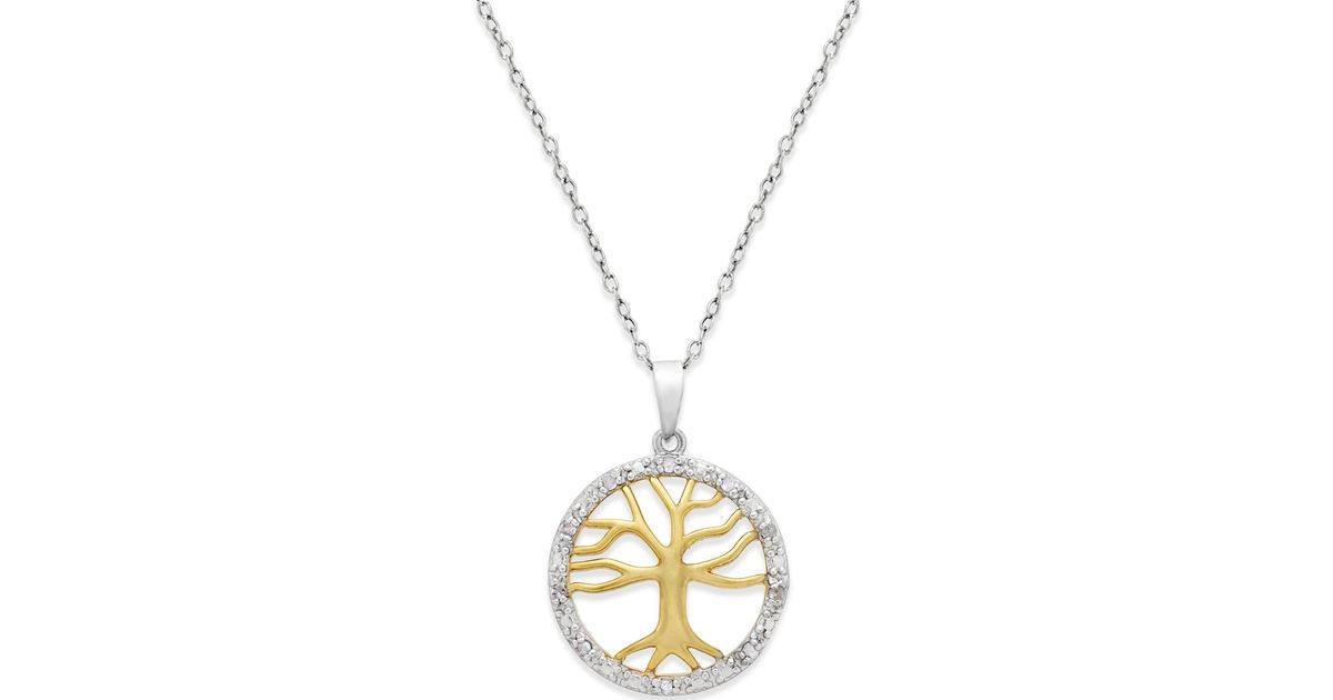 Macy's Diamond Family Tree Pendant Necklace (1/10 Ct. T.w. in Metallic ...