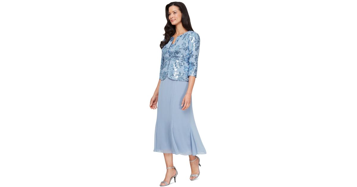 Alex Evenings Sequined Jacket & Chiffon Midi Dress in Blue | Lyst