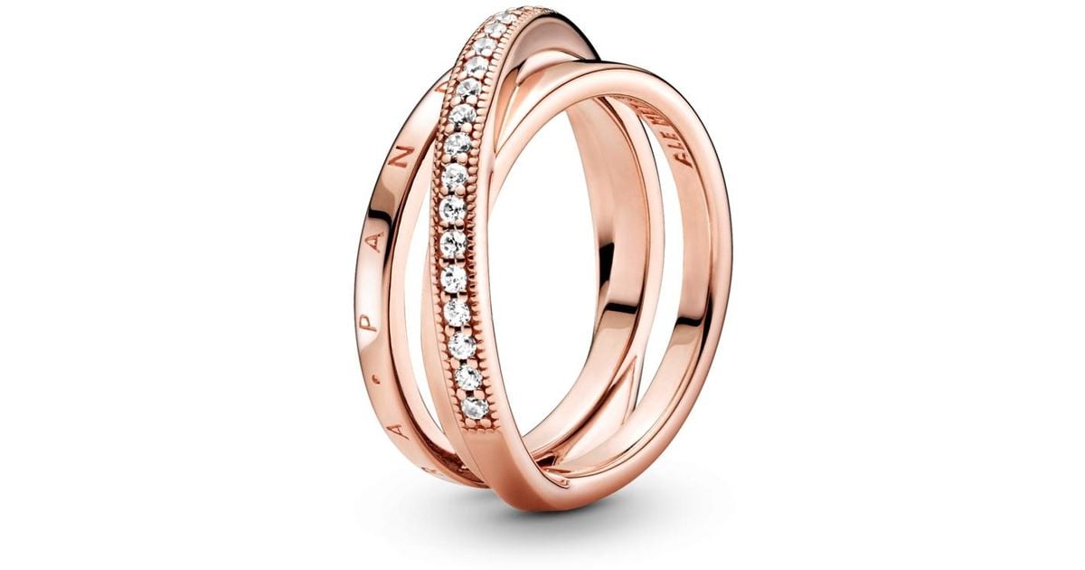 PANDORA Cubic Zirconia Signature Crossover Pave Triple Band Ring in ...