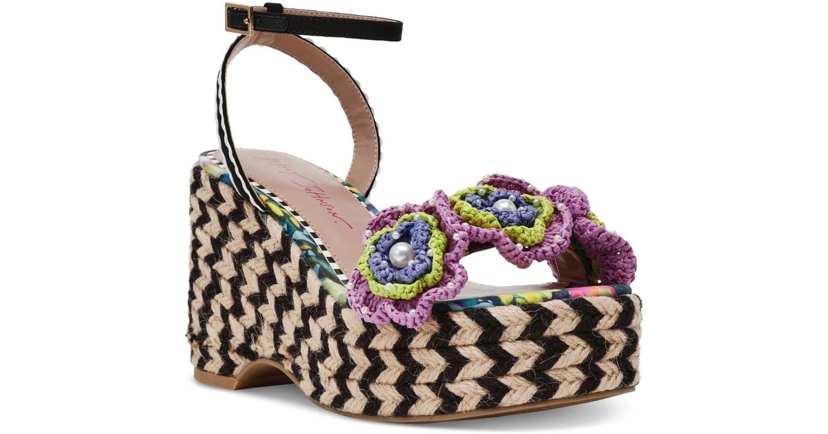 Betsey Johnson Marabela Macrame Platform Wedge Sandals in Metallic | Lyst