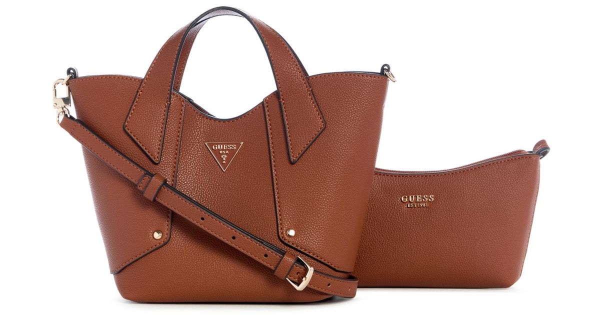 Guess Darcy Small Magnetic Snap Tote Bag in Brown | Lyst