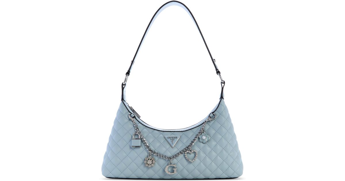 Guess Everlee Top Zip Shoulder Bag in Blue | Lyst