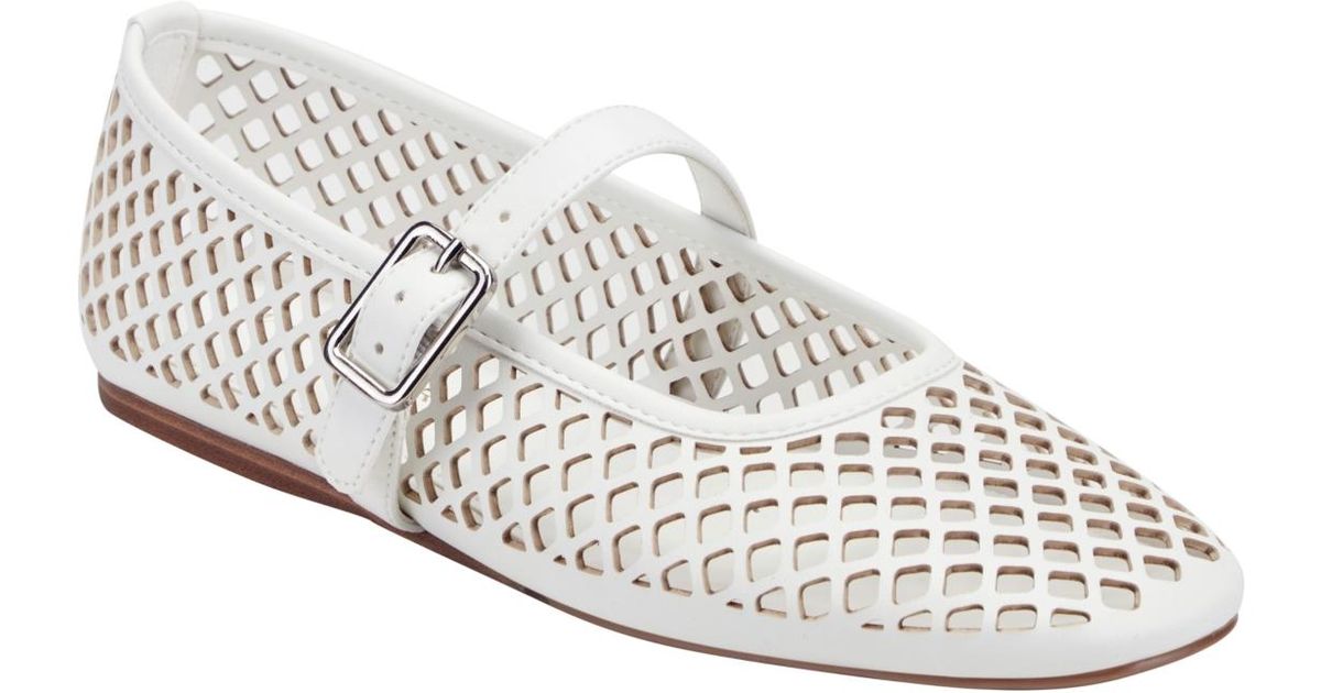 Marc Fisher Baina Mesh Mary Jane Dress Flats in White | Lyst