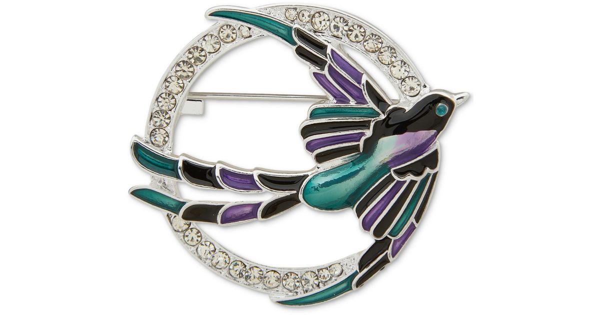 Anne Klein Silver-tone Pave Color Flying Bird Pin in Metallic | Lyst