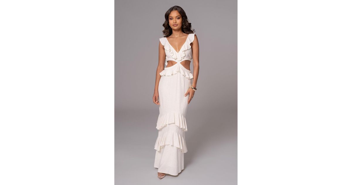 JLUXLABEL Sunshine Ruffle Linen Dress in Gray | Lyst