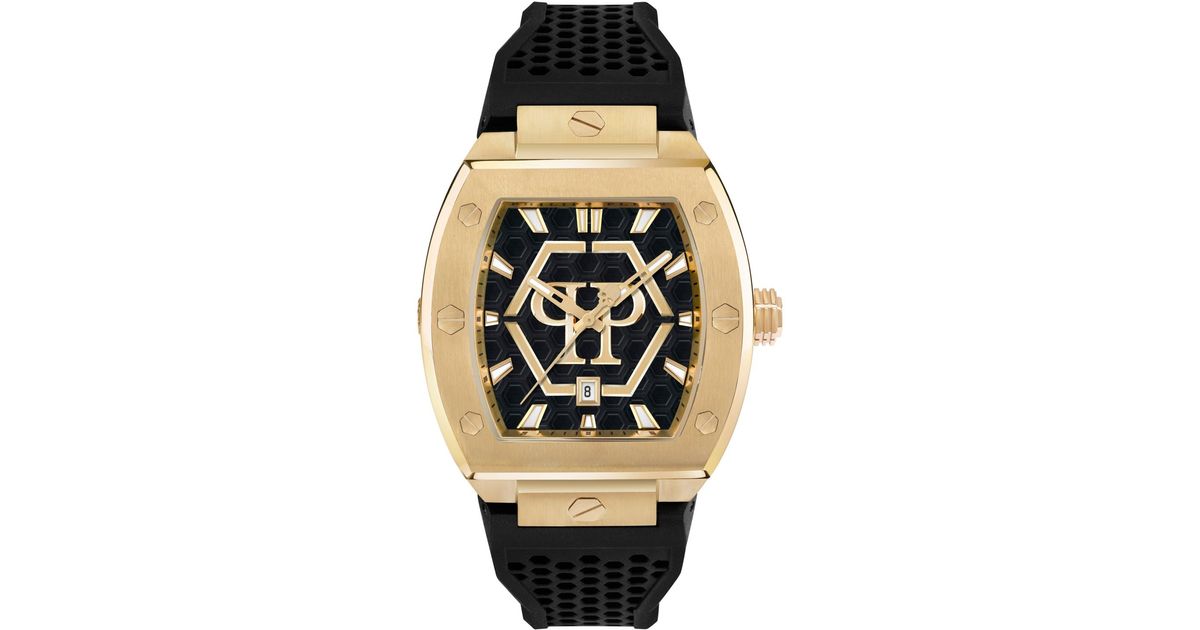 Philipp Plein Hexagon Phantom Black Silicone Strap Watch 44x56mm in ...