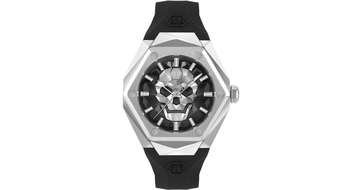 Philipp Plein The Skull Spikes Black Silicone Strap Watch 45mm in ...