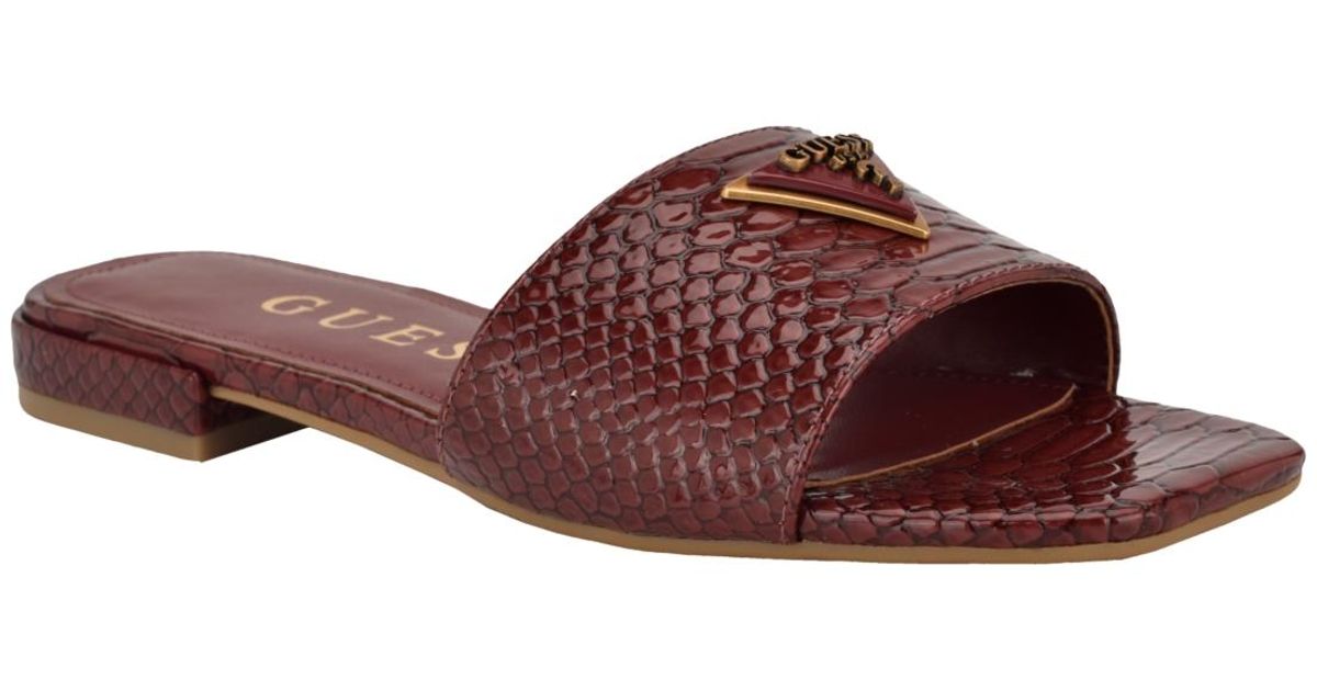 Guess Tamsea One Band Square Toe Slide Flat Sandals in Brown | Lyst