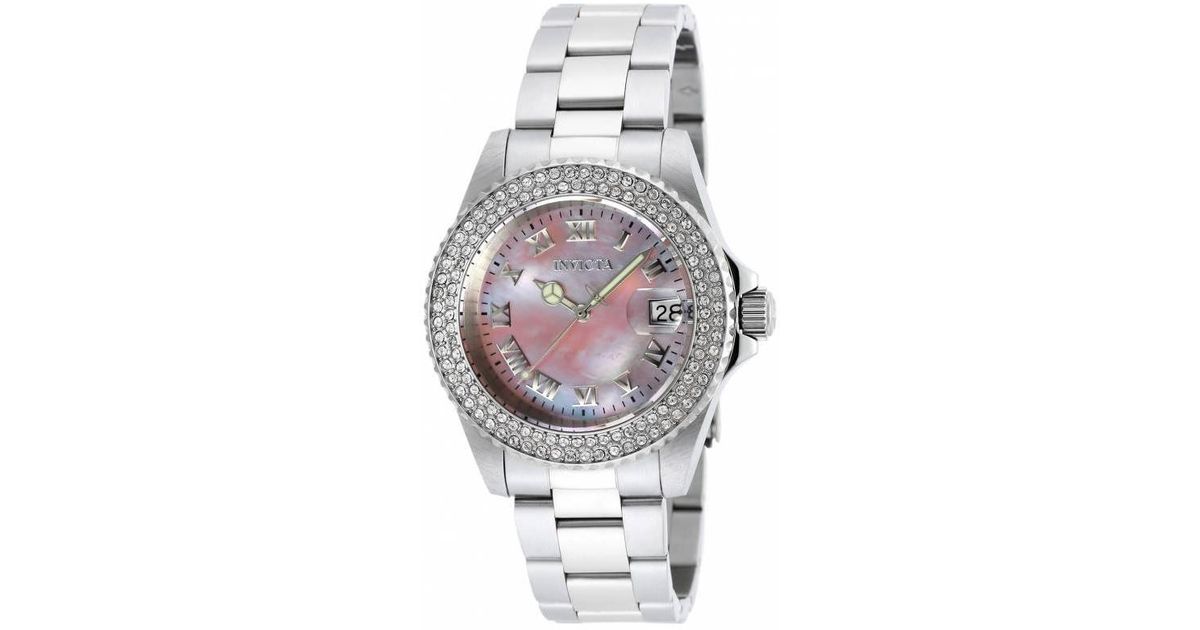 INVICTA WATCH 19874 Angel Quartz 3 Hand Light Pink Dial Watch in Black ...