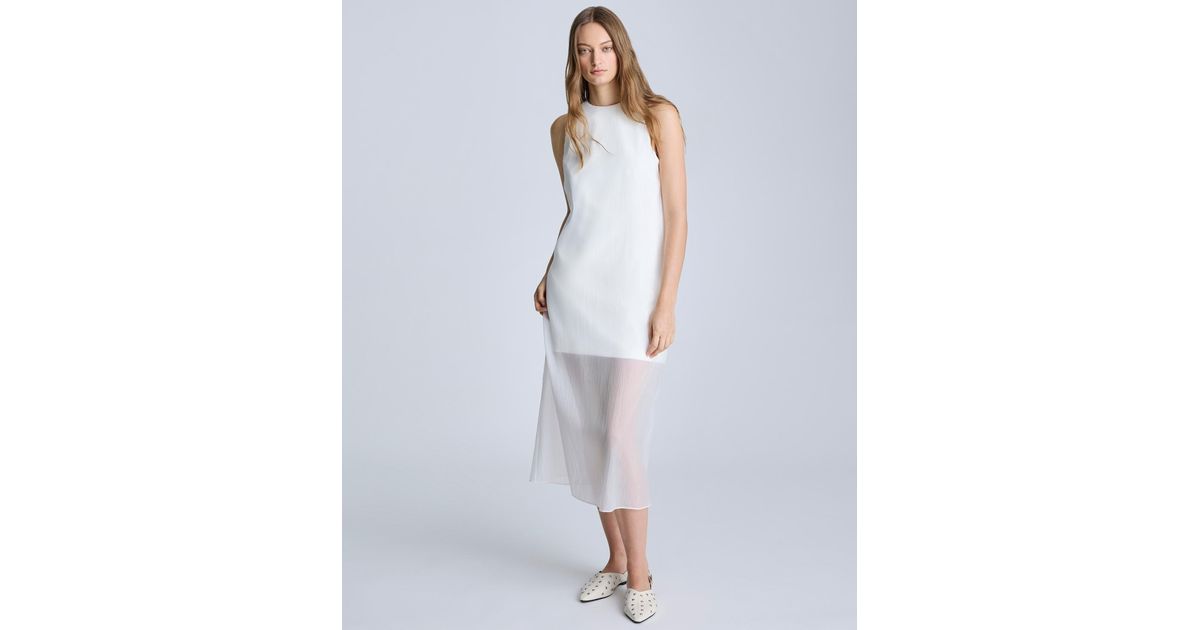 Kenneth Cole Sheer-overlay Midi Dress in White | Lyst