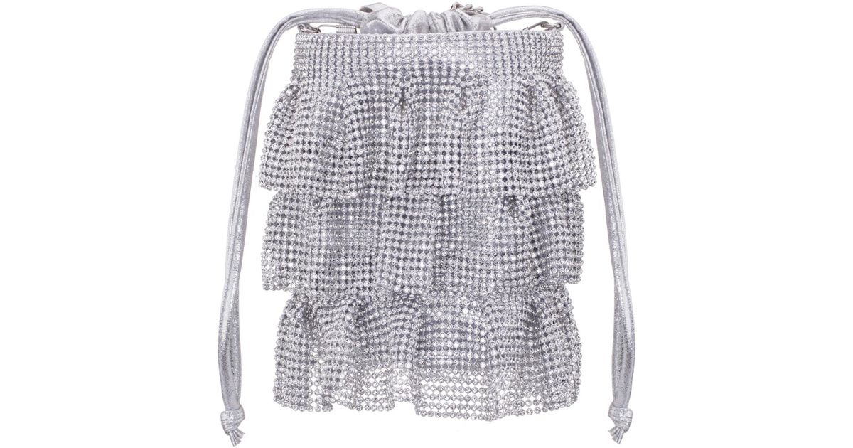 Nina 4 Tired Crystal Mesh Pouch Bag in Gray | Lyst