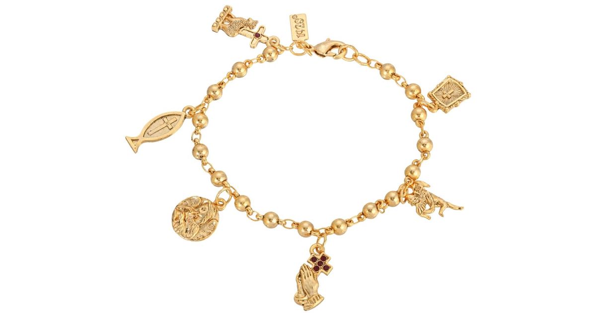 Symbols of Faith 14k Gold-dipped Religious Charm Bracelet in Metallic ...