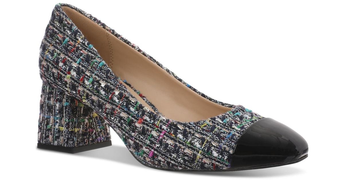 On 34th Tillyy Cap-toe Block-heel Pumps in Black | Lyst