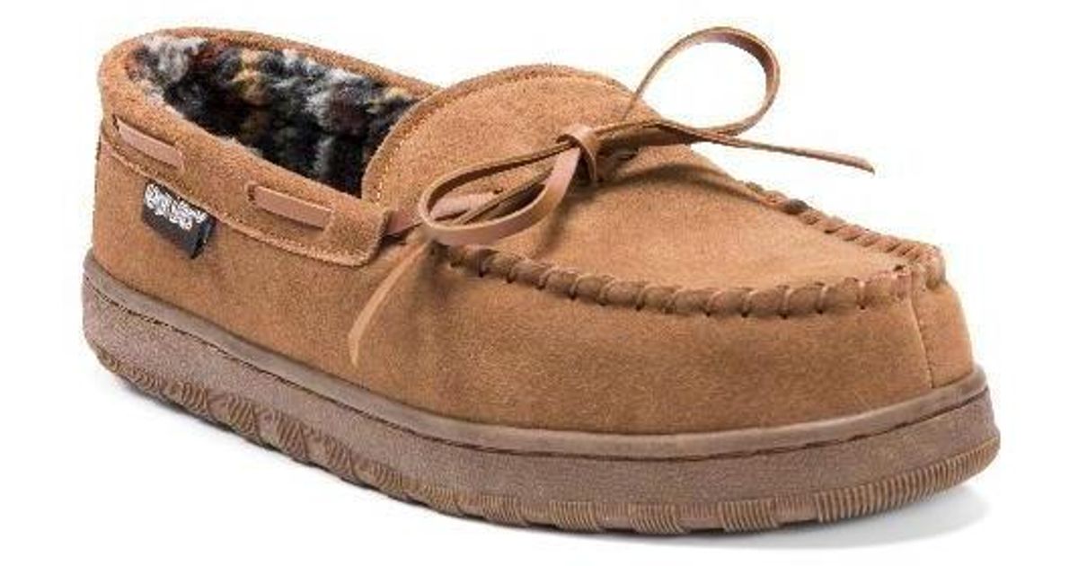 Muk Luks Paul Printed Berber Suede Moccasin Slippers in Black for Men ...