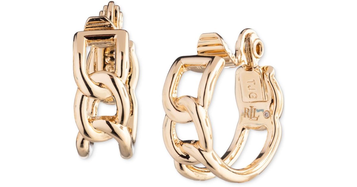 Ralph Lauren Tone Small Link Clip-on Hoop Earrings in Metallic | Lyst