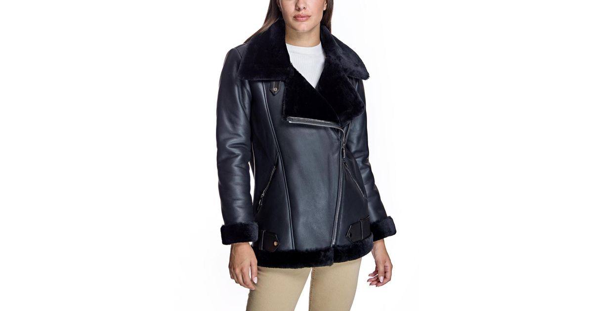 Julia & Stella By Maximilian Oversized Motorcycle Jacket in Blue | Lyst