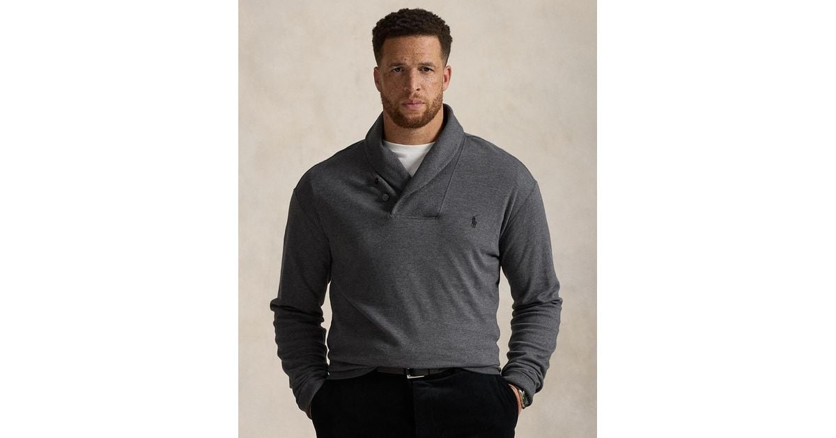 Polo Ralph Lauren Lauren Ralph Lauren Big & Tall Luxury Jersey Shawl-collar Pullover in Gray for ...