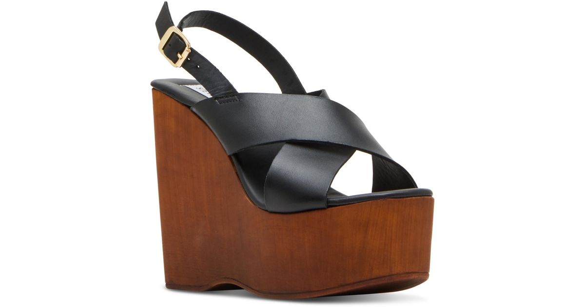 Steve Madden Galaxy Wooden Platform Wedge Sandals in Brown | Lyst
