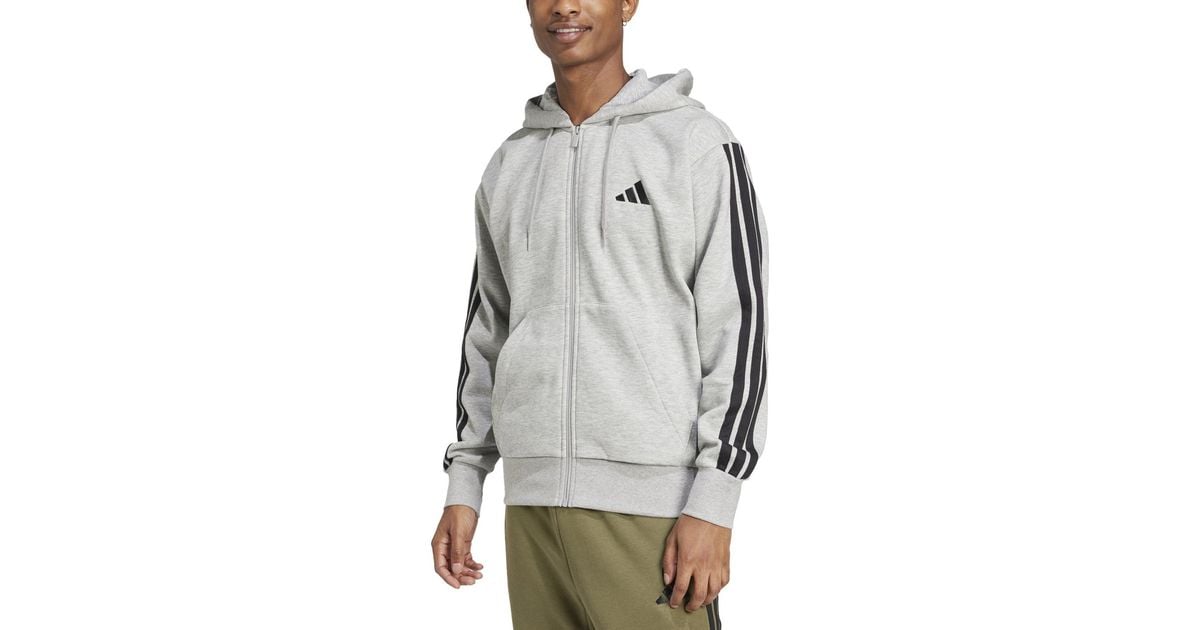 adidas Regular-fit 3-stripes Full-zip Fleece Hoodie in Gray for Men | Lyst