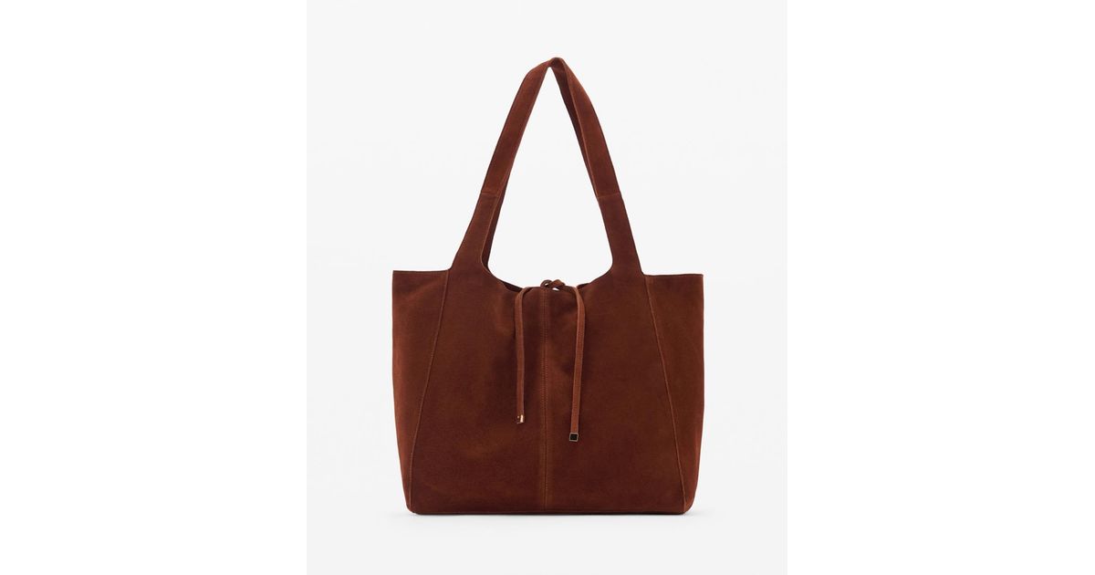 Mango Suede Leather Shopper Bag in Brown | Lyst