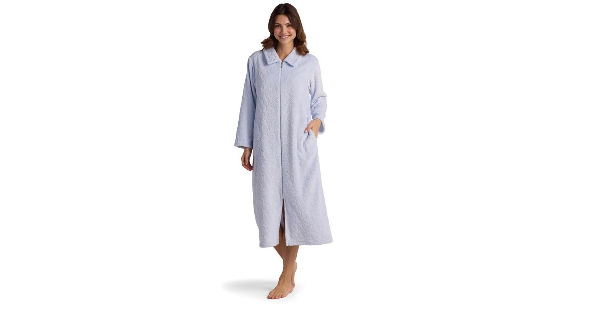 Miss Elaine Collared Long Robe in Blue | Lyst