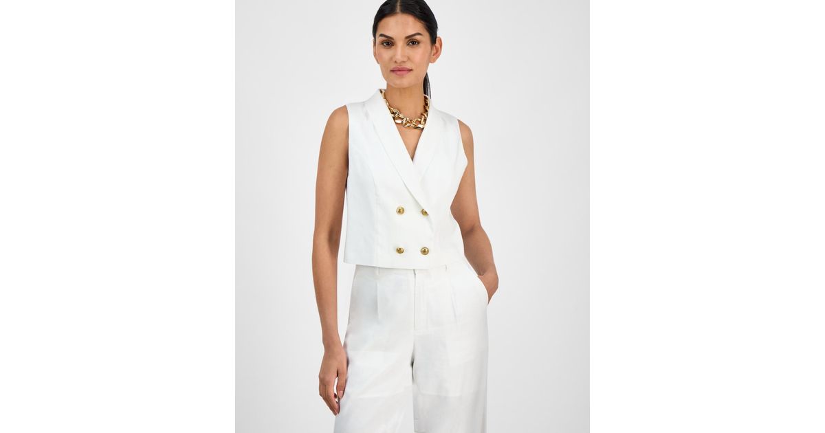 INC International Concepts Linen-blend Double-breasted Vest in White | Lyst