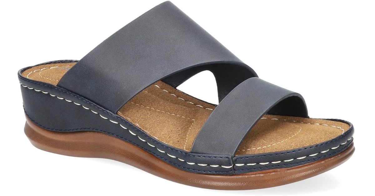 Easy Street Larrain Wedge Slide Sandals in Blue | Lyst