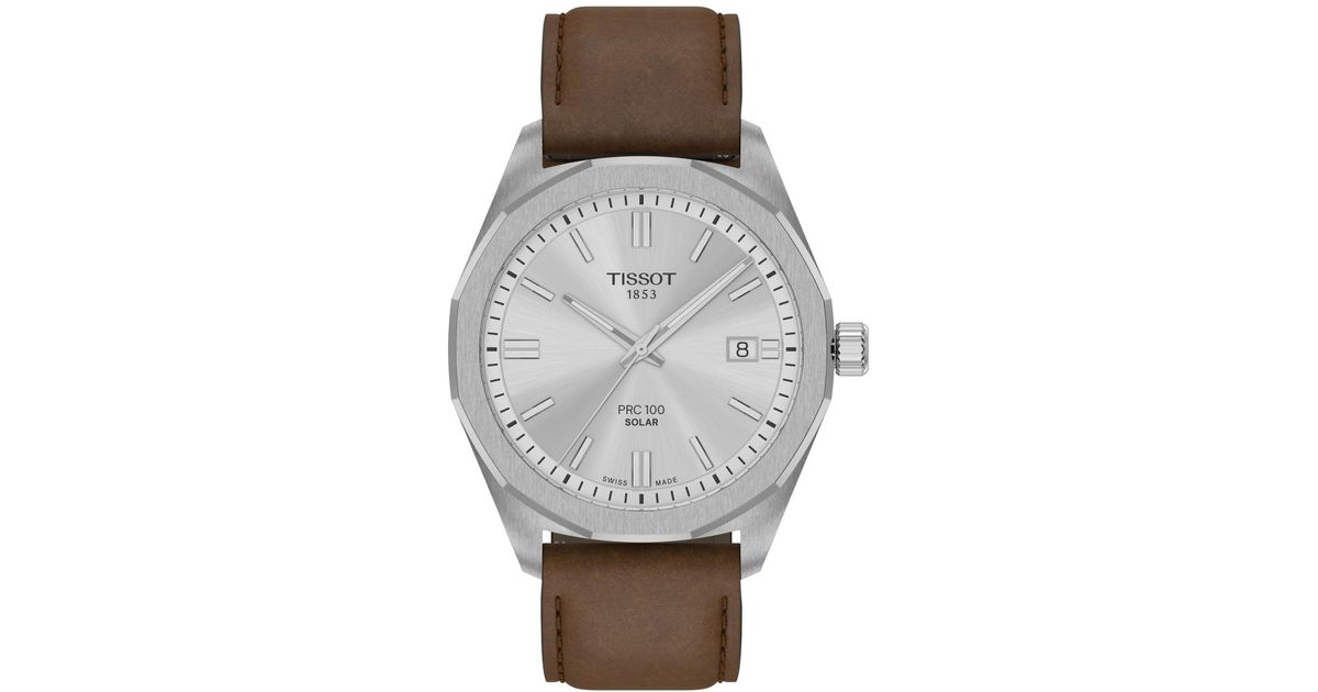 Tissot Swiss Prc 100 Solar Quartz Brown Leather Strap Watch 39mm in ...