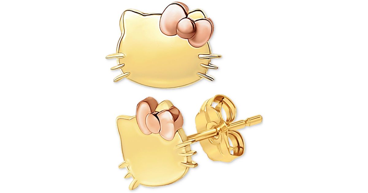 Macy's Hello Kitty Stud Earrings 10k Yellow & Rose in Metallic | Lyst