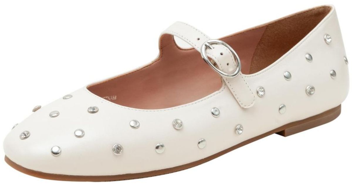 Linea Paolo Millie Crystal Stud Mary Jane Flats in White | Lyst
