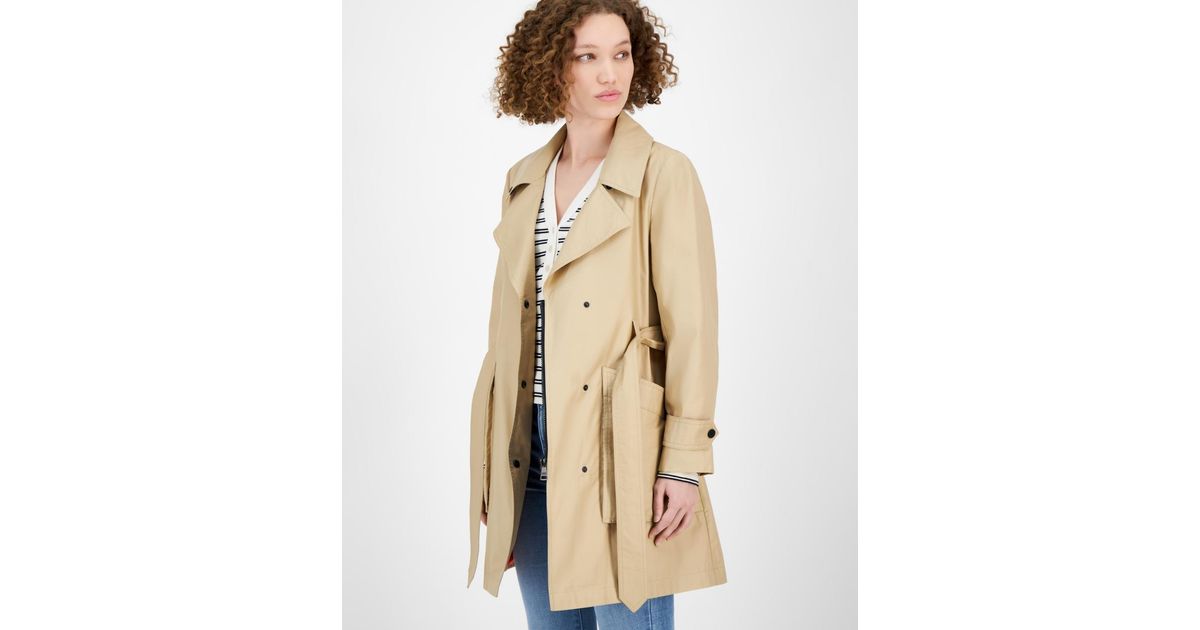 DKNY Belted Snap-front Trench Coat in Natural | Lyst