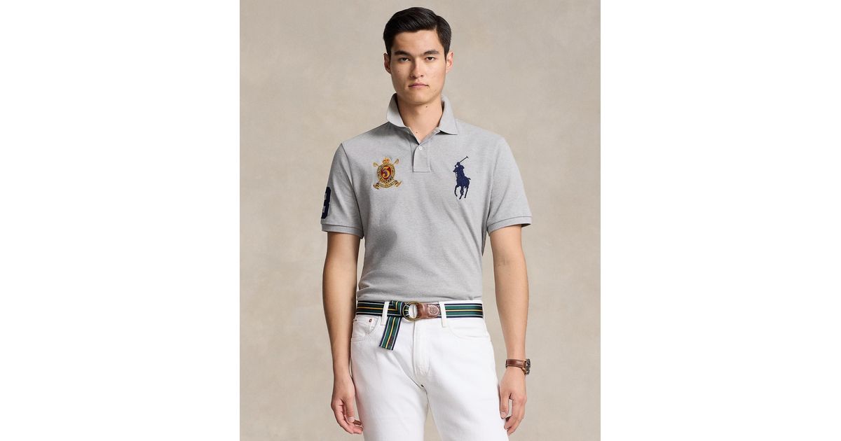 Polo Ralph Lauren Custom Slim Fit Big Pony Crest Mesh Polo in Gray for ...