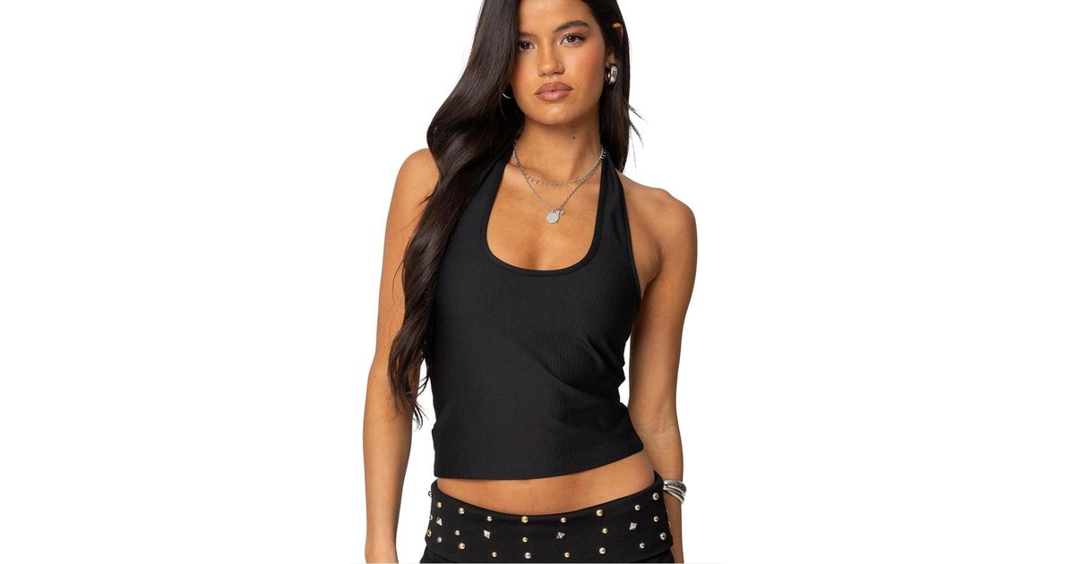 Edikted Kiana Ribbed Halter Top in Black | Lyst