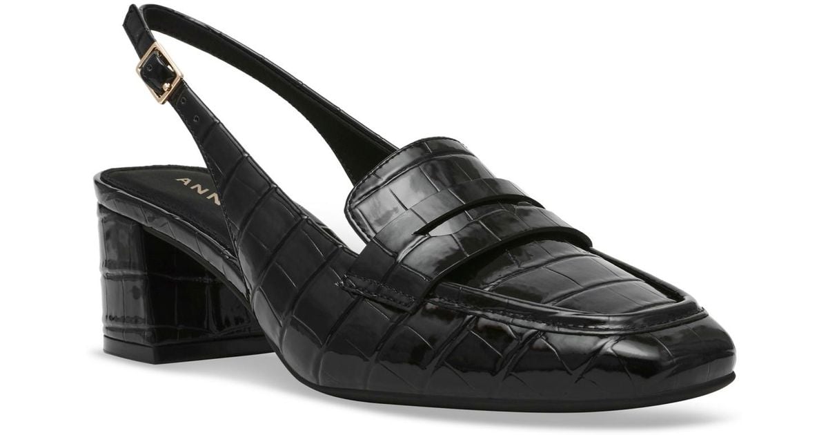 Anne Klein Mona Croco Print Slingback Block Heel Pumps in Black | Lyst