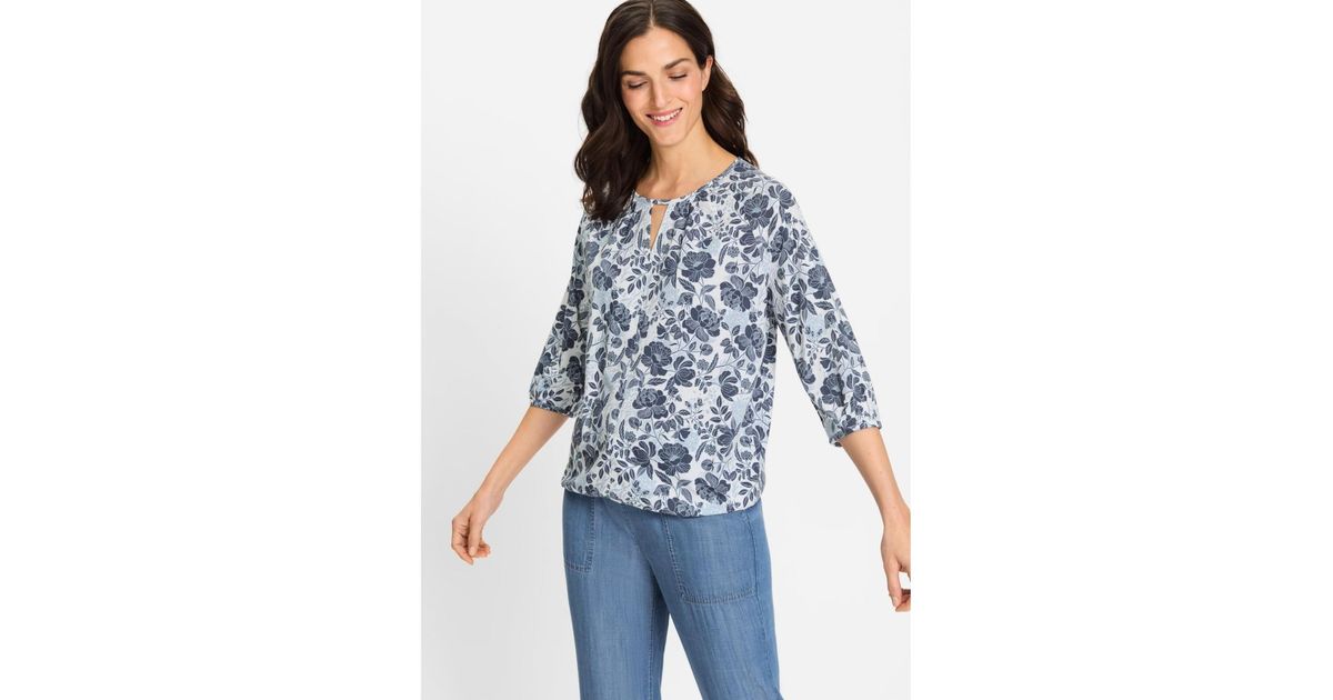 Olsen Prairie Floral Keyhole Neck T-shirt in Blue | Lyst