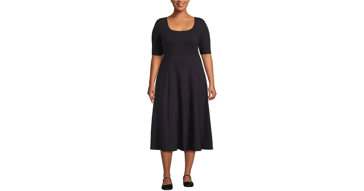 Lands' End Plus Size Starfish Elbow Sleeve Midi Fit And Flare Dress in ...